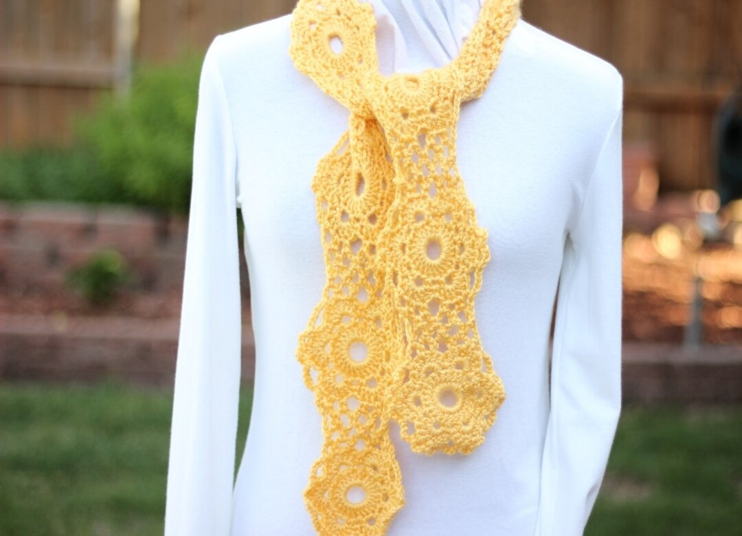 Yellow Scarf Yellow Crocheted Scarves Floral Motif Crochet - Etsy