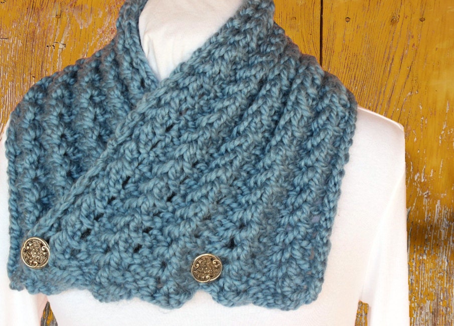 Knit Cowl Pattern With Button Chunky Yarn Scarf Patterns - Etsy