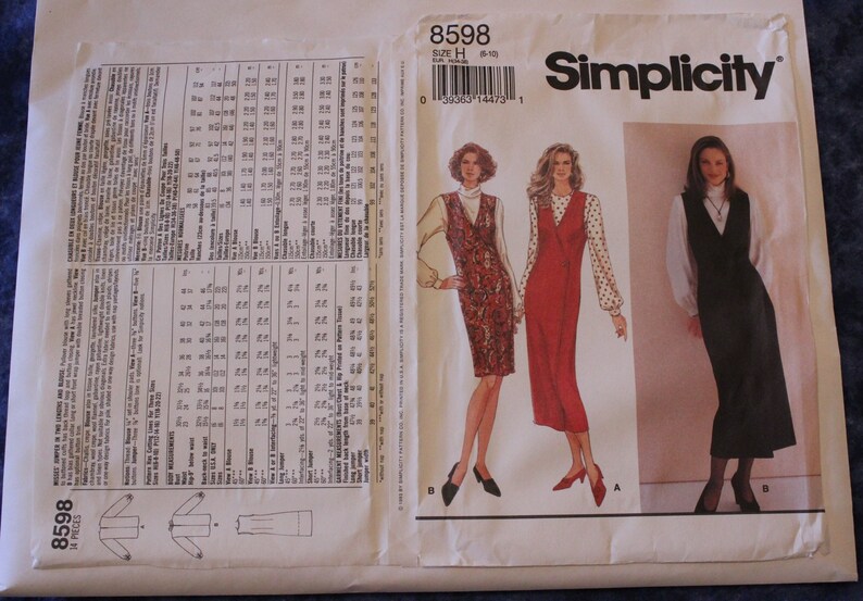 Simplicity Pattern 8598 Sewing Pattern for Wrap Front Jumper | Etsy