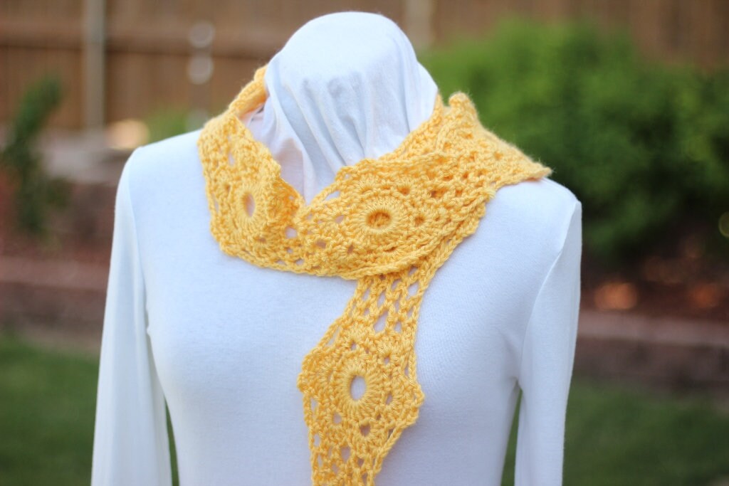 Yellow Scarf Yellow Crocheted Scarves Floral Motif Crochet - Etsy