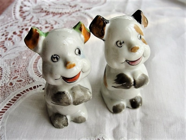 VINTAGE Figural Salt and Pepper Shakers, Adorable Little Dog Shakers ...