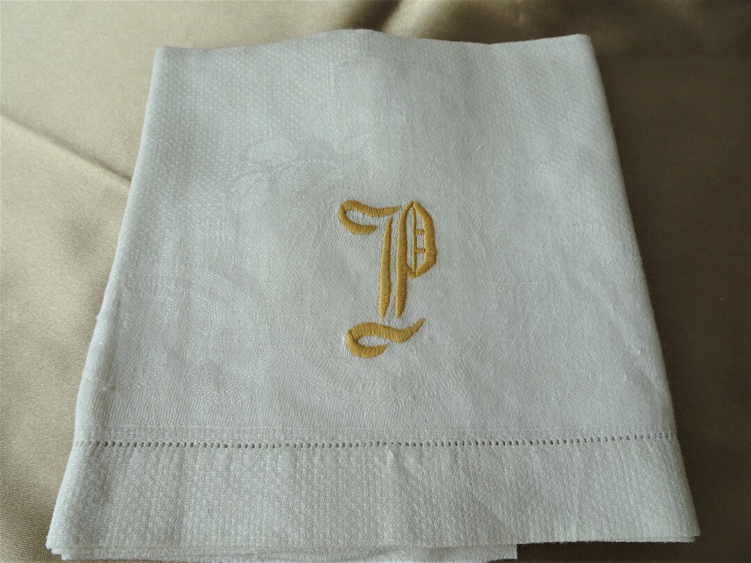 ANTIQUE Linen Damask Towel,scrolling Flowers,quality Vintage Linen ...