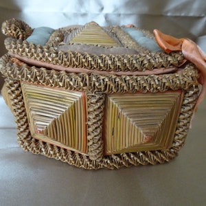 LOVELY Victorian Sewing Basket, Antique Folk Art Woven Straw Basket ...