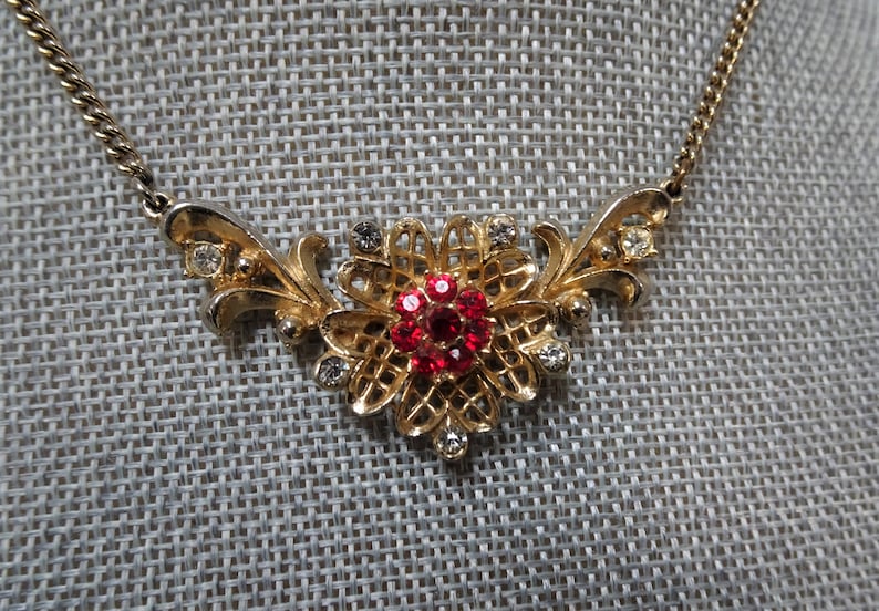 LOVELY 1950s Ruby Red Glass and White Rhinestones - Etsy