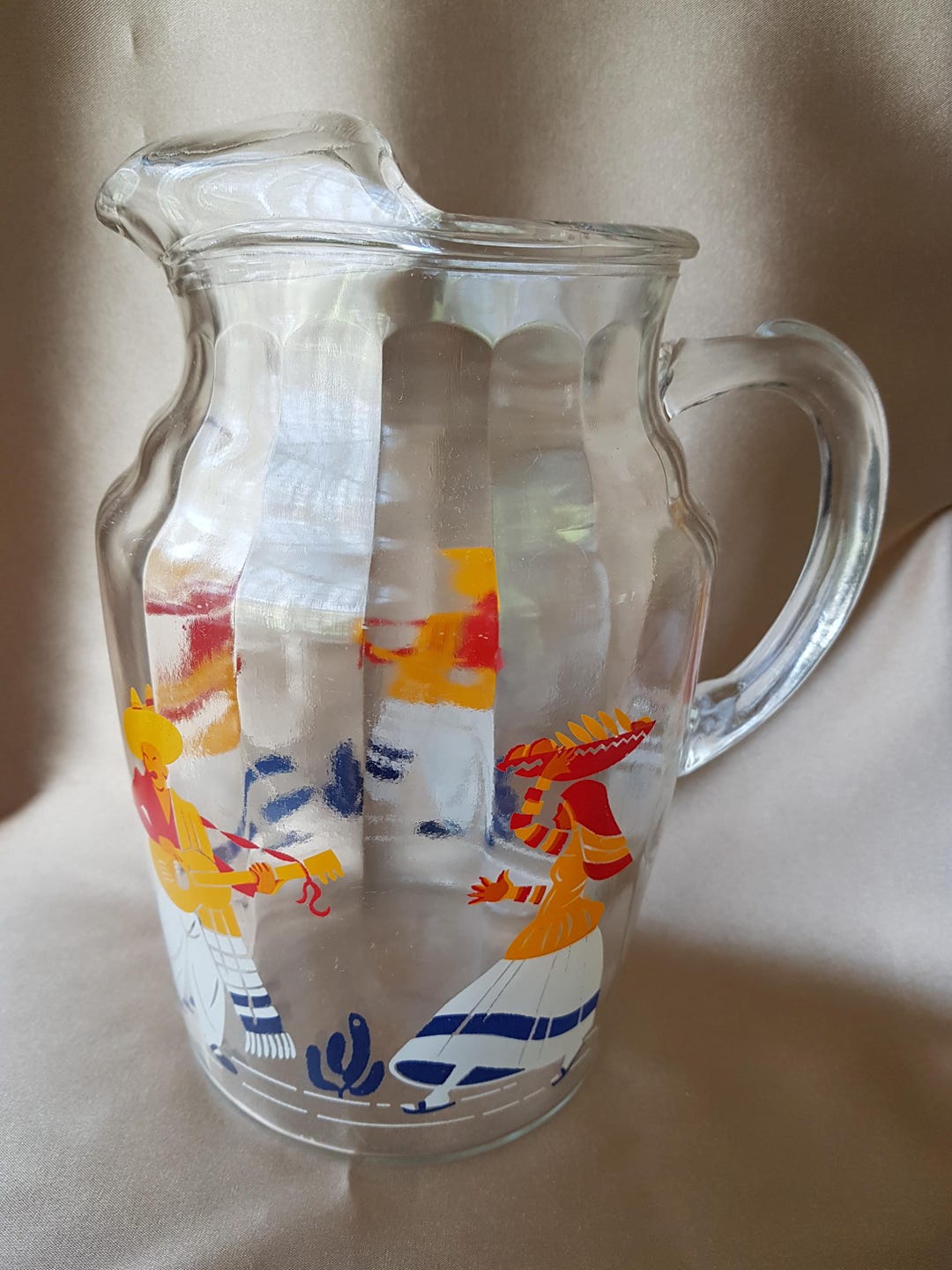 WONDERFUL Vintage Hazel Atlas Large Pitcher Jug,colorful Spanish Fiesta ...