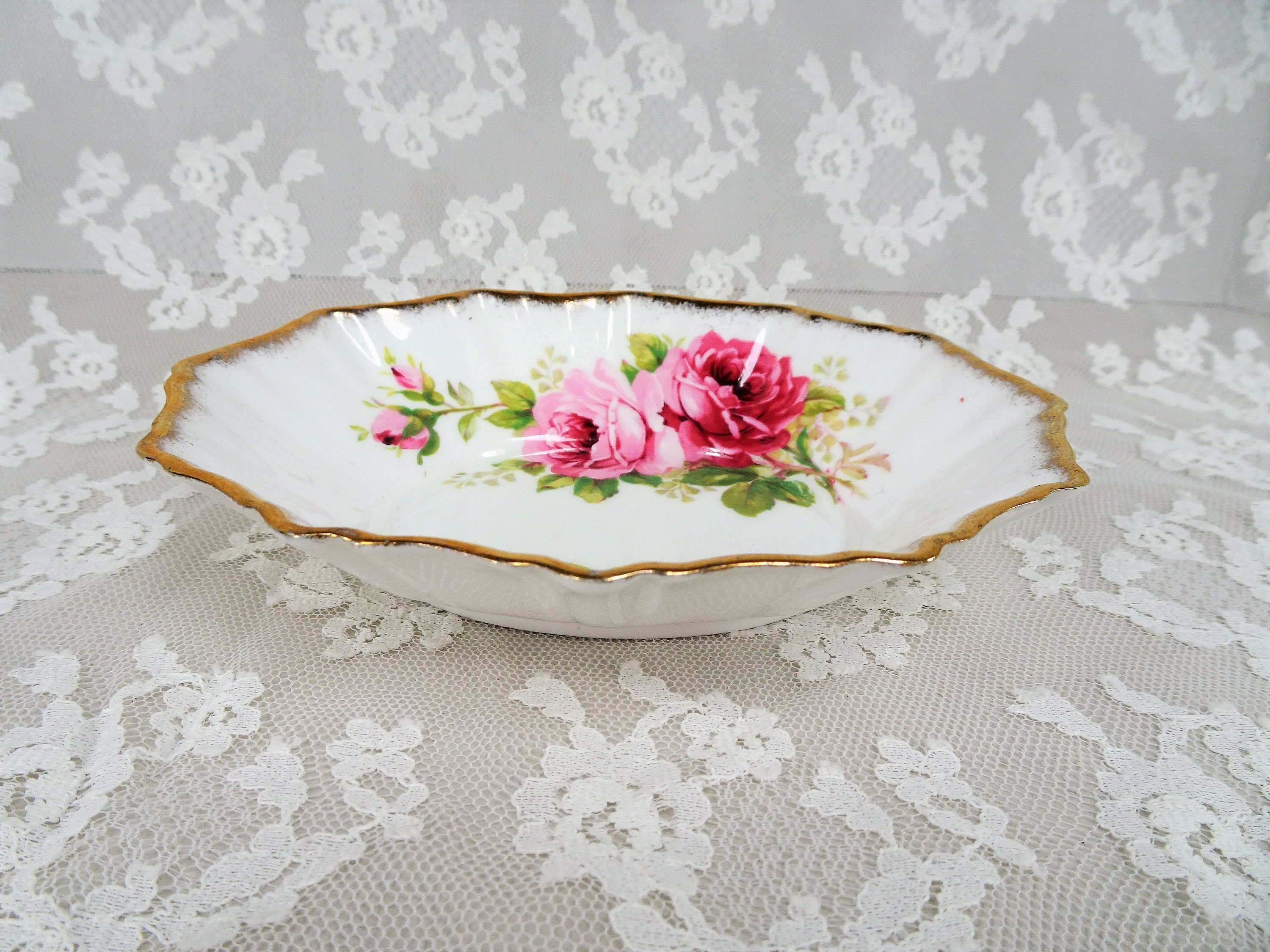 BEAUTIFUL Lush Pink Roses Dish,english Bone China,american Beauty Royal ...