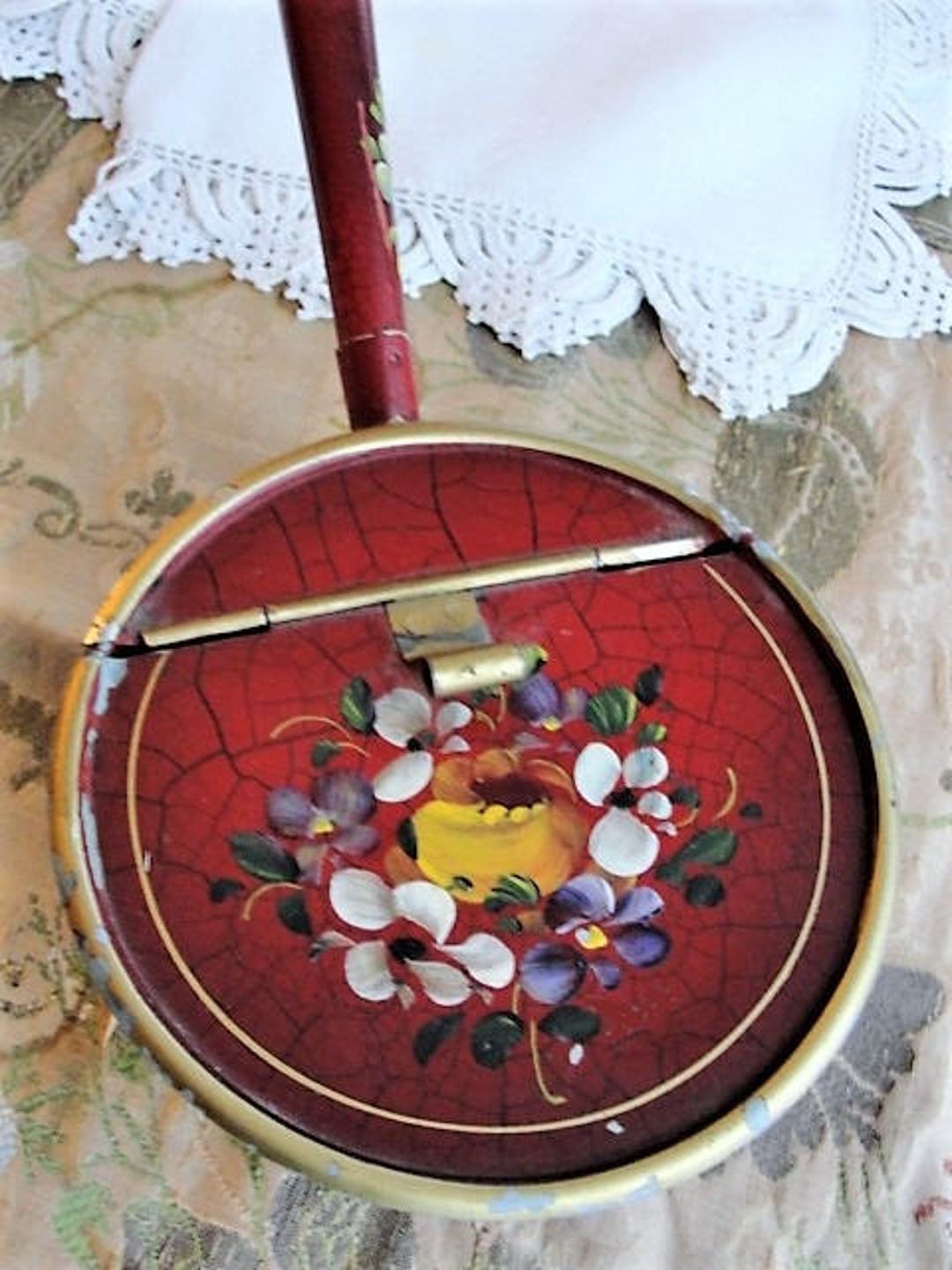 LOVELY Vintage Toleware Hand Painted Metalware Silent Butler Tole Ware ...