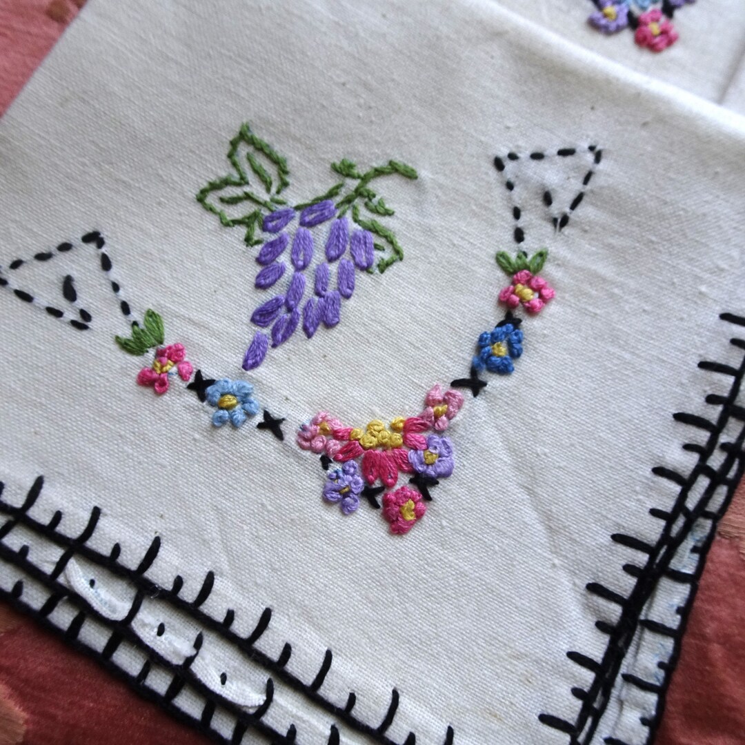 Art Deco Vintage 1920-30s Luncheon Tea Napkins Set,embroidered Flowers ...