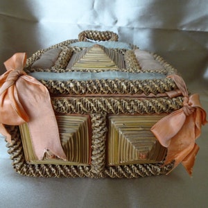LOVELY Victorian Sewing Basket, Antique Folk Art Woven Straw Basket ...