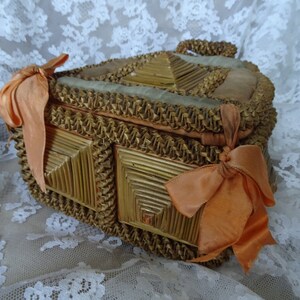 LOVELY Victorian Sewing Basket, Antique Folk Art Woven Straw Basket ...