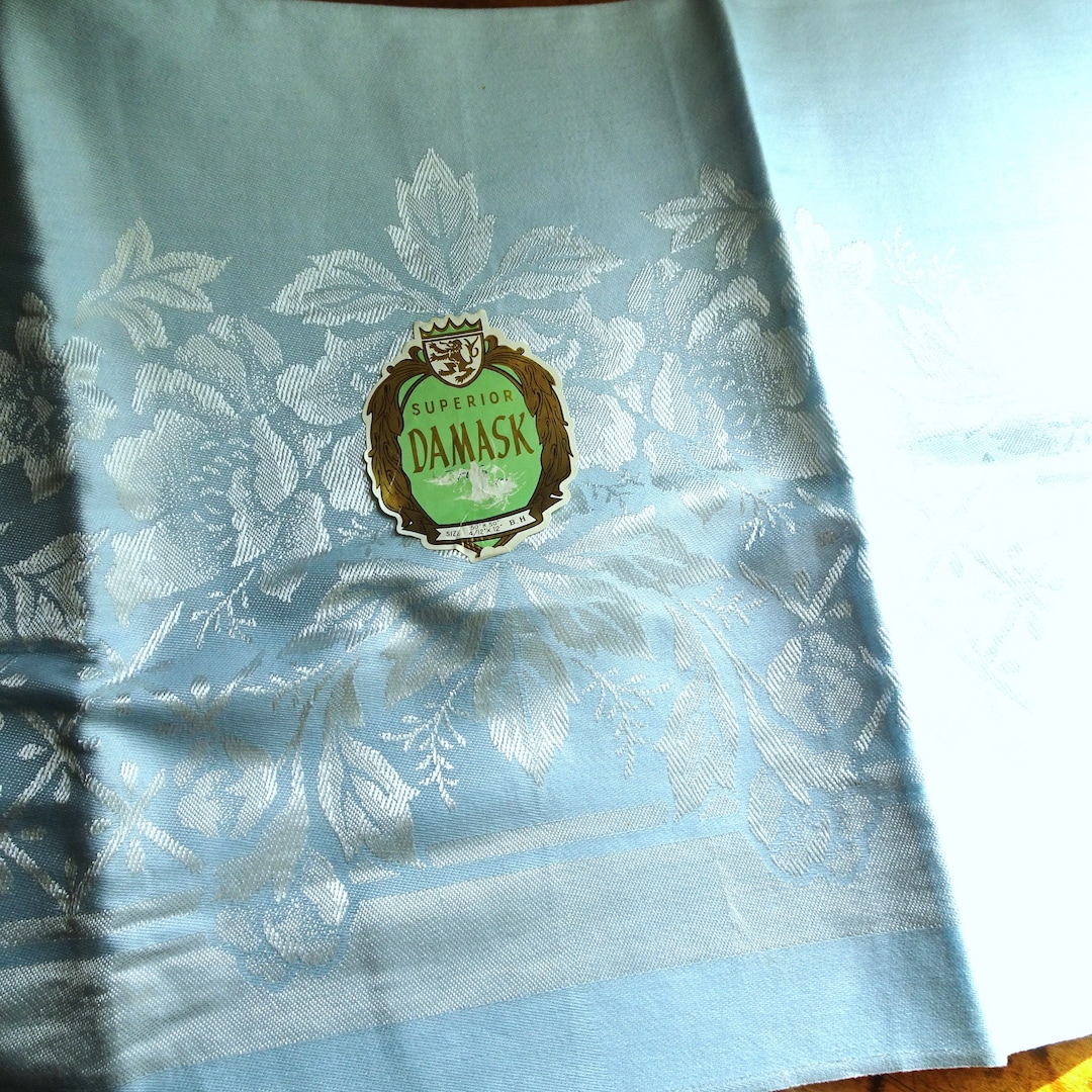 GORGEOUS Vintage Wedgwood Blue Damask Tablecloth & Napkins Set - Etsy