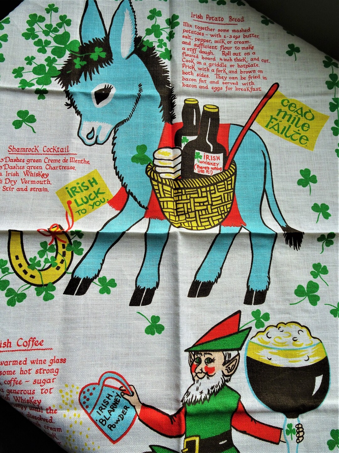 CUTE Irish Tea Towel,kitchen Decor,linen Recipe Towel,signed Erika,mid ...