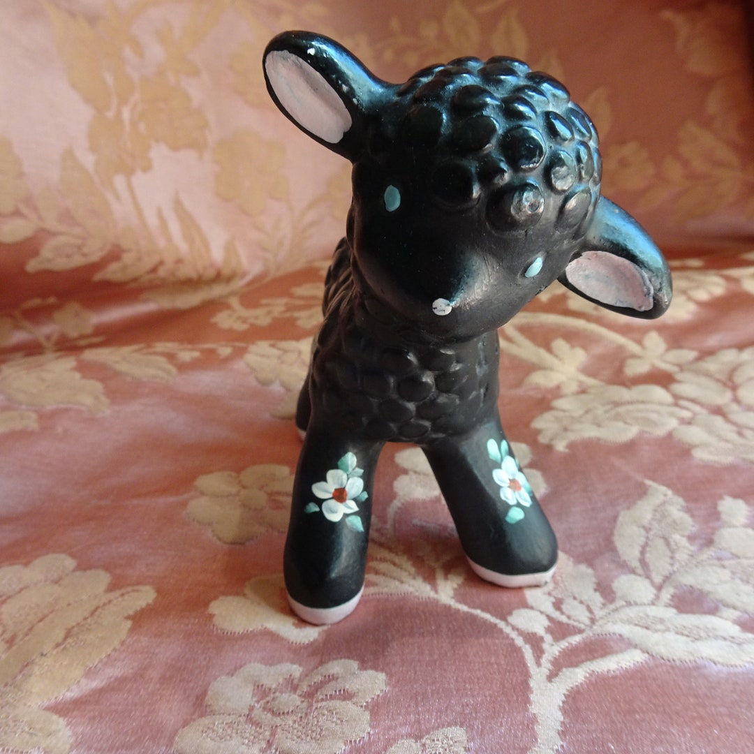 RARE Alexander Backer ABCO Black Chalkware Little Lamb,cute Pink Hand ...