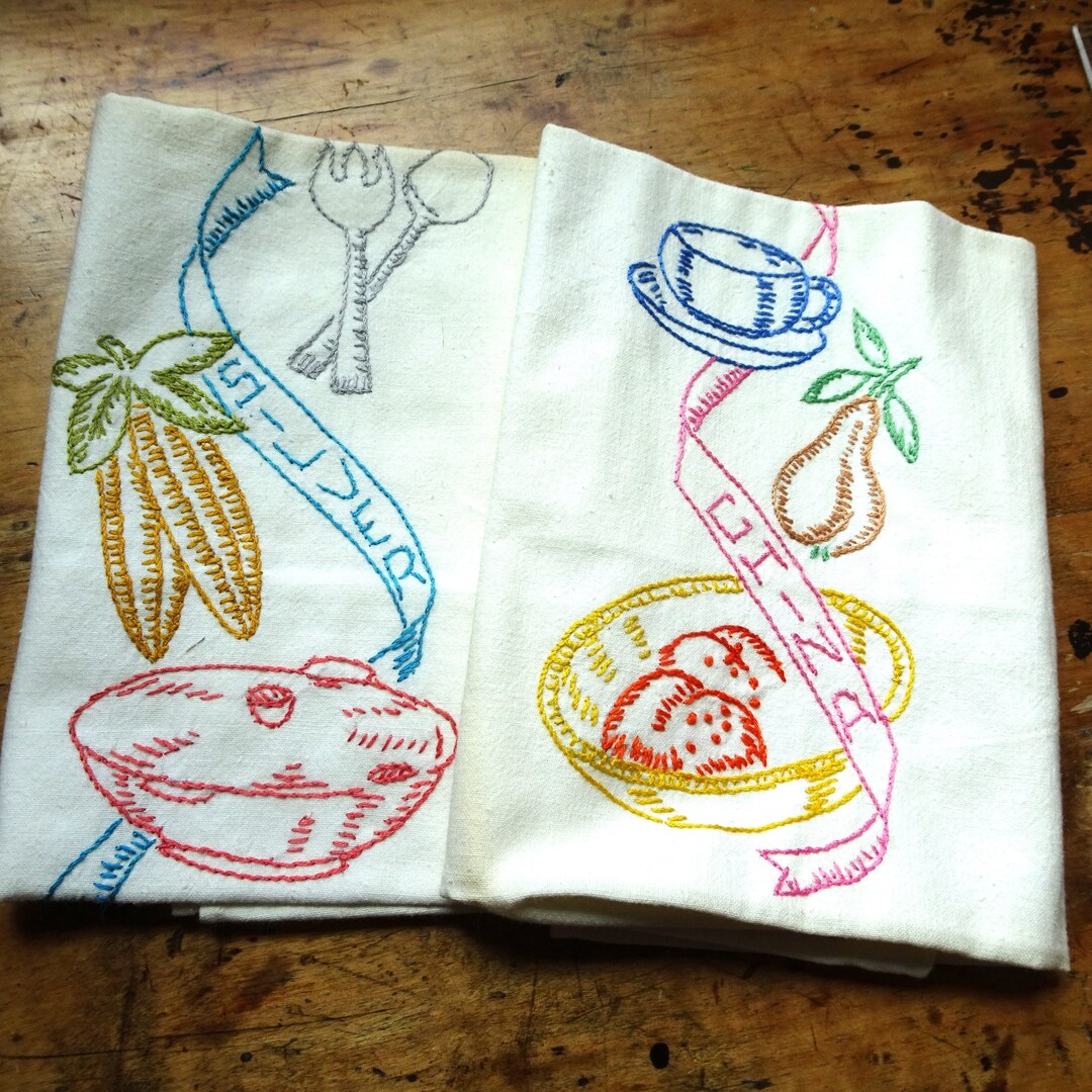 VINTAGE 1920s-30s Kitchen Tea Towels, Embroidered China and Silver ...