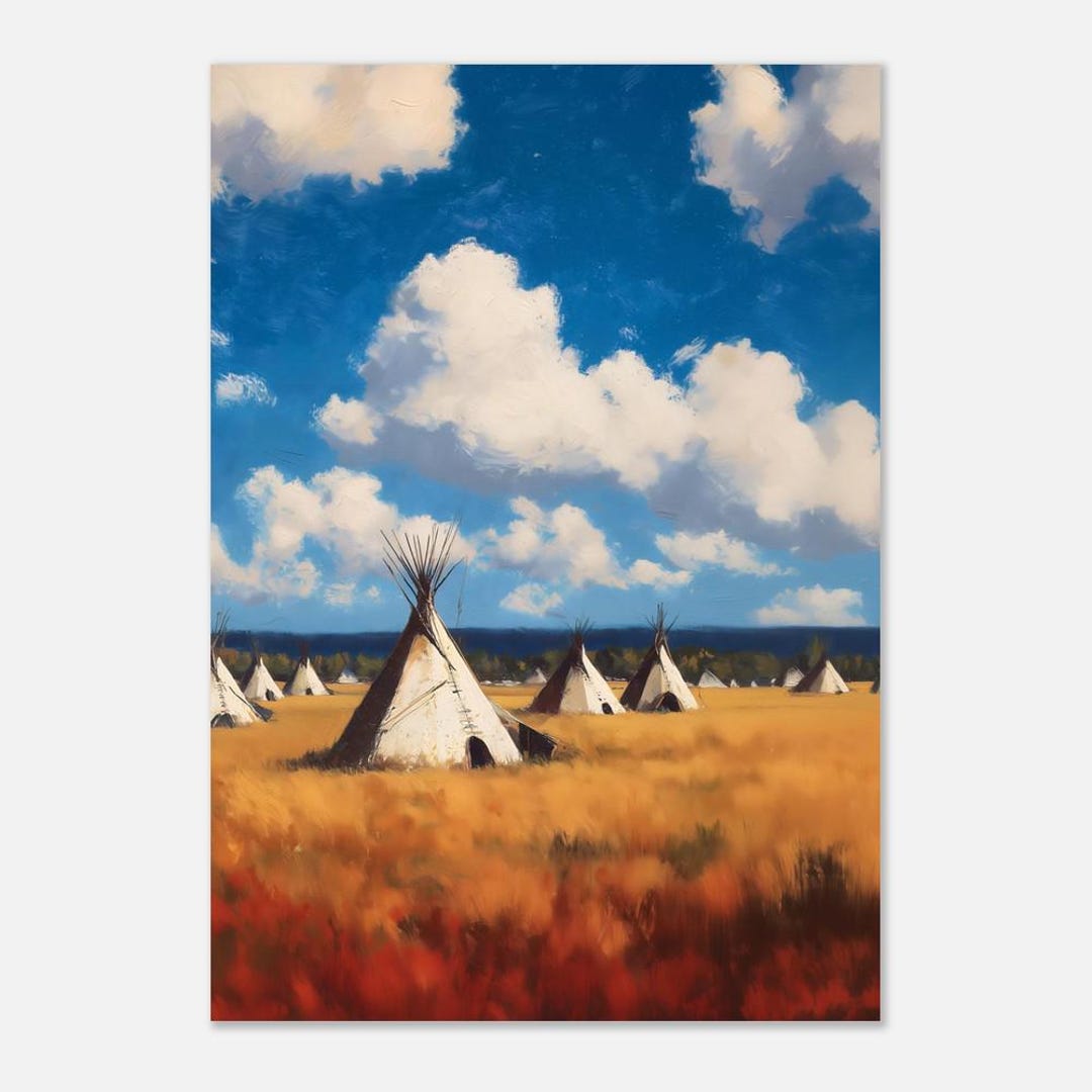 Native American Tipi Landscape Wall Art – Abstract Oil Painting With ...