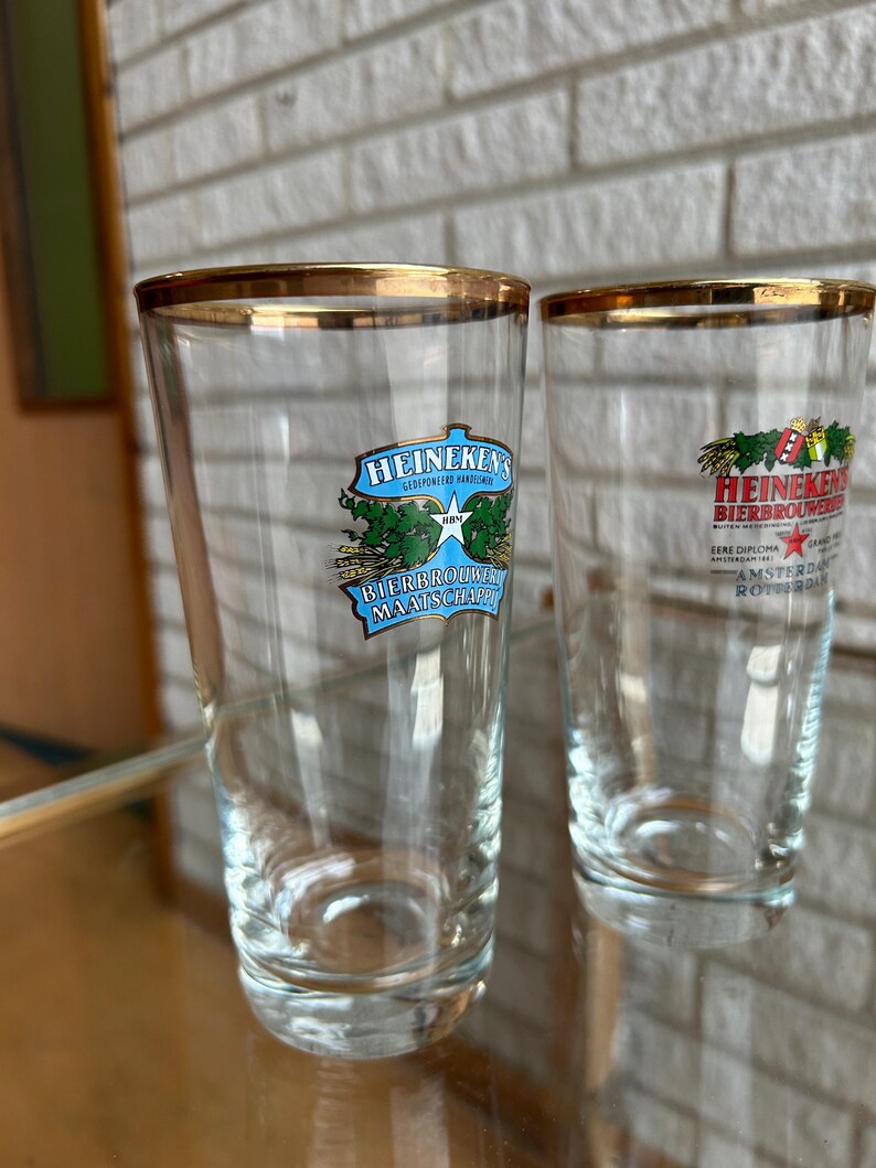 Vintage Heineken Beer Glasses – Set of 4 – Gold Rim, 1980s Dutch ...