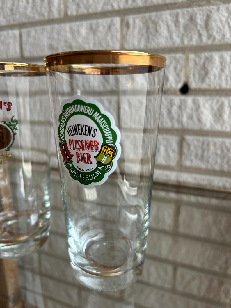 Vintage Heineken Beer Glasses – Set of 4 – Gold Rim, 1980s Dutch ...
