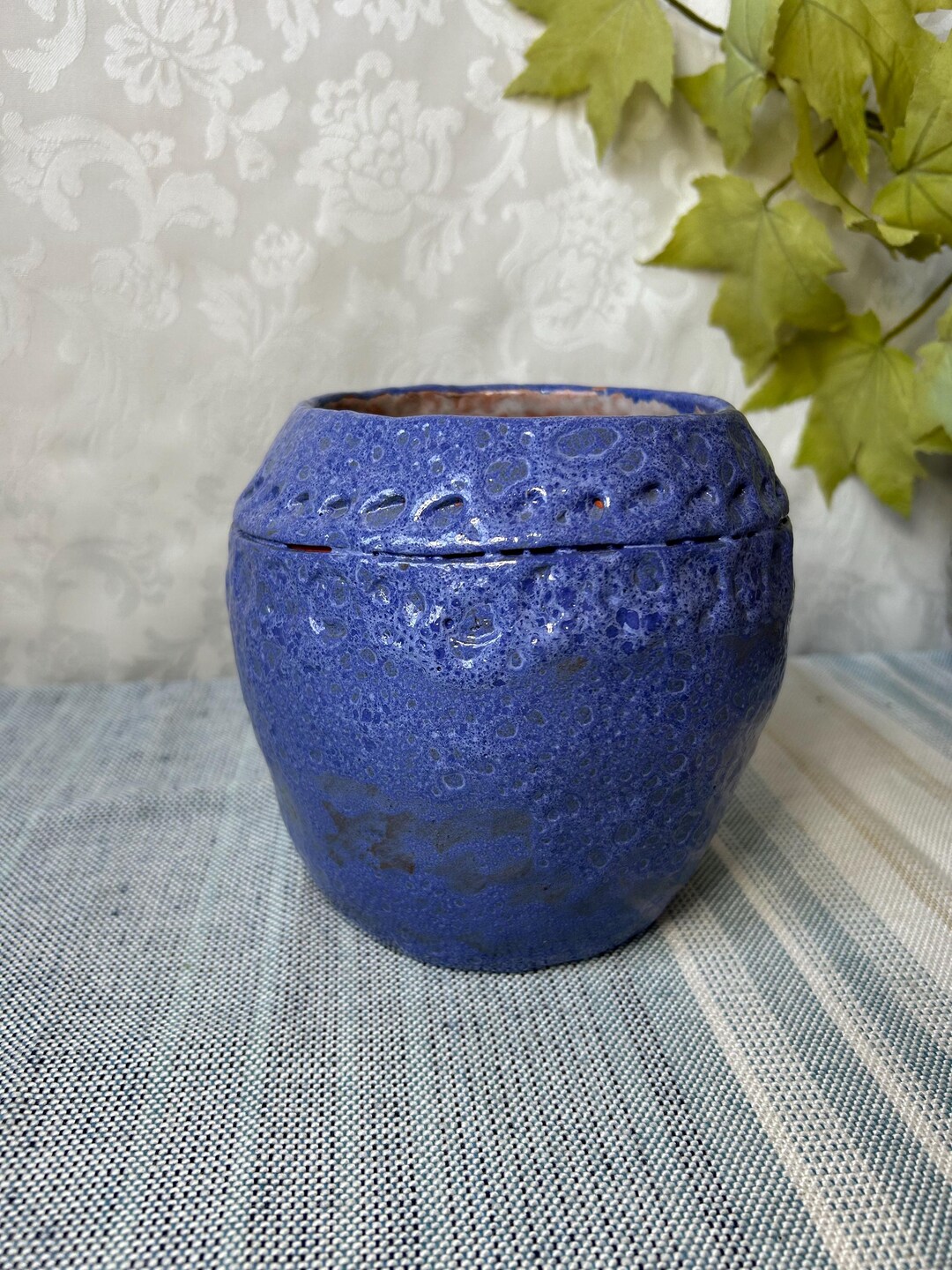Handmade Ceramic Flower Pot – Soft Blue Color, Signed by Artist (MH ...