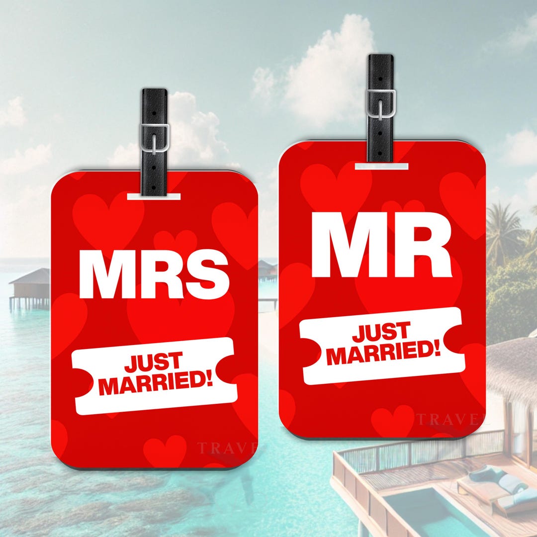 Mr and Mrs Luggage Tags PNG 'just Married' Couple Travel Sublimation ...