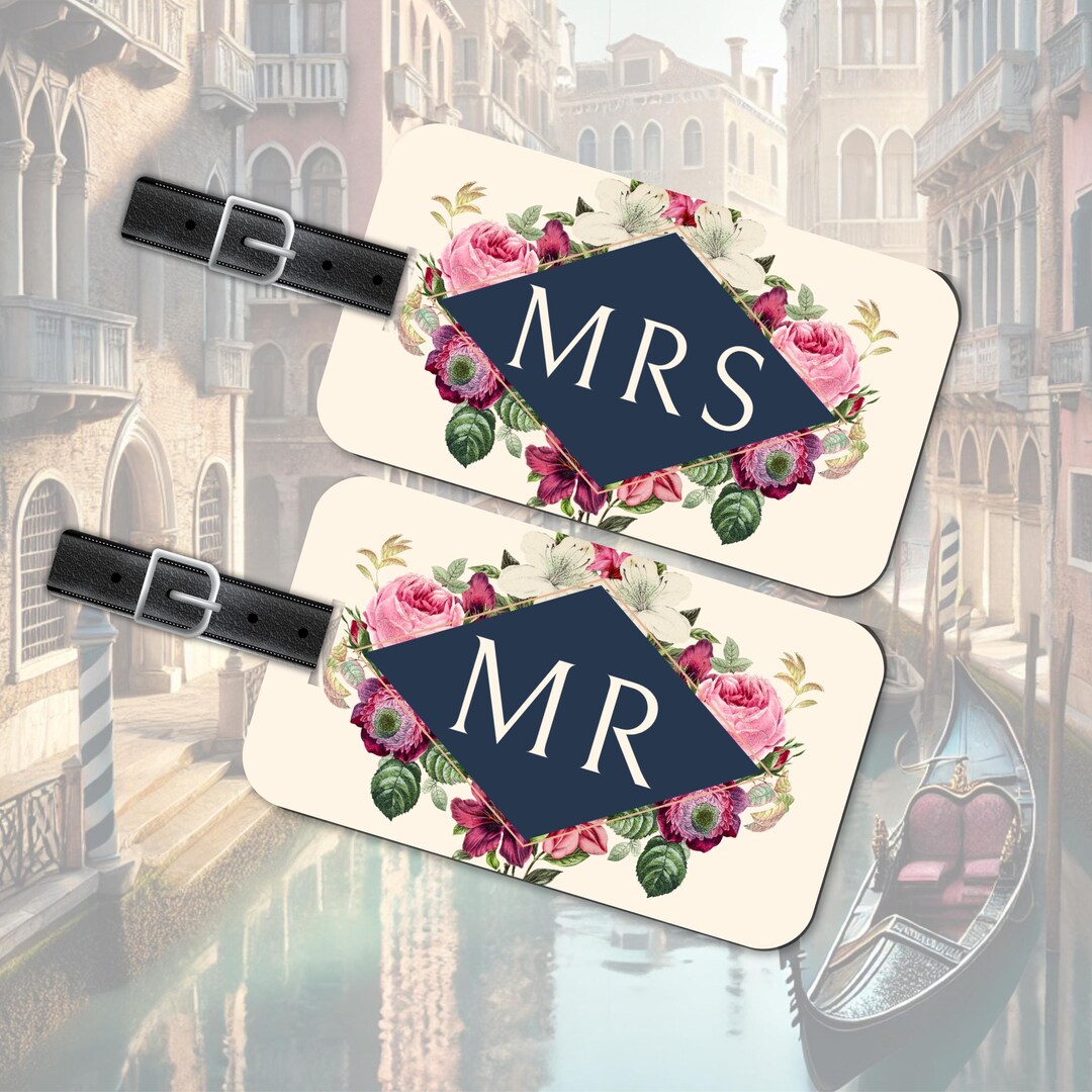 Mr and Mrs Luggage Tags PNG Bouquet Couple Travel Sublimation Design ...