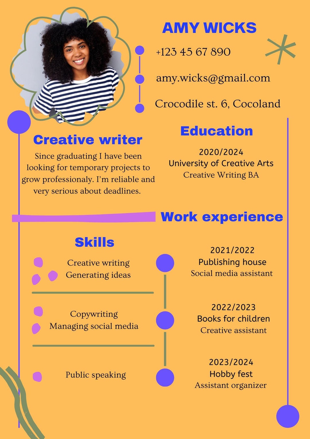 Creative Colourful Resume Template - Etsy