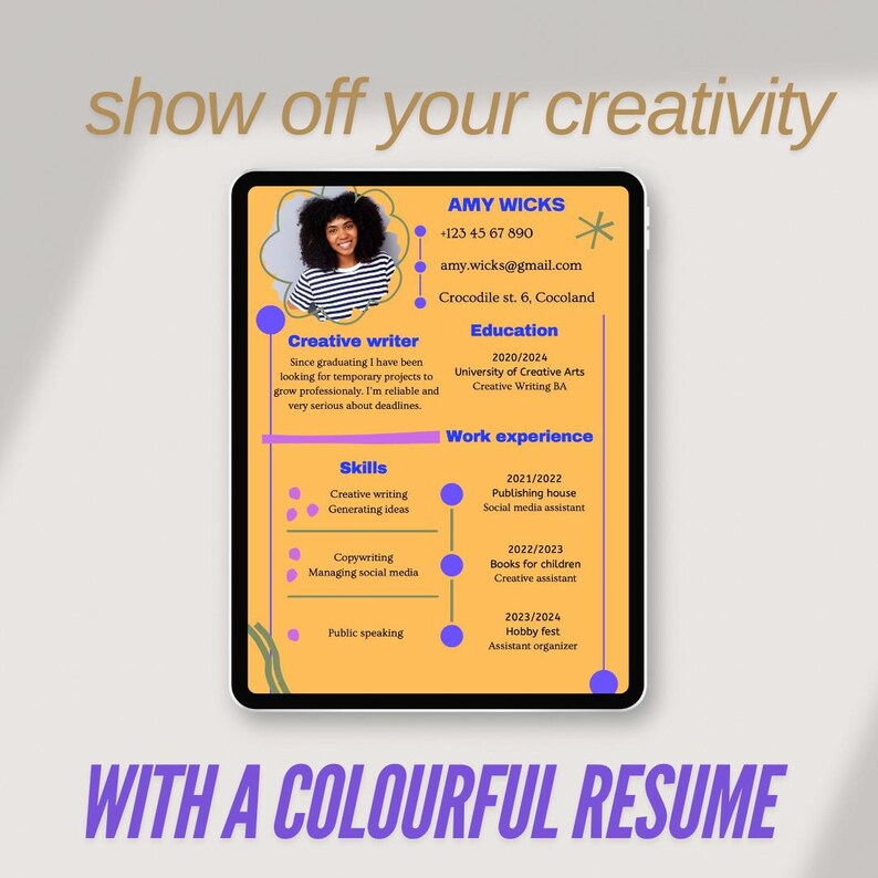 Creative Colourful Resume Template - Etsy