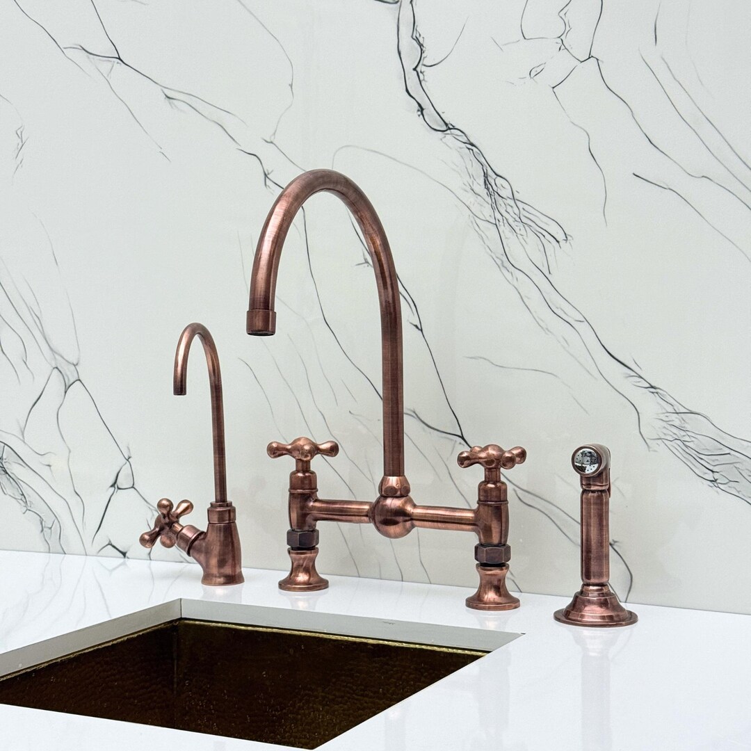 Antique Copper Bridge Kitchen Faucet, Sprayer, Cold Water Tap - Etsy