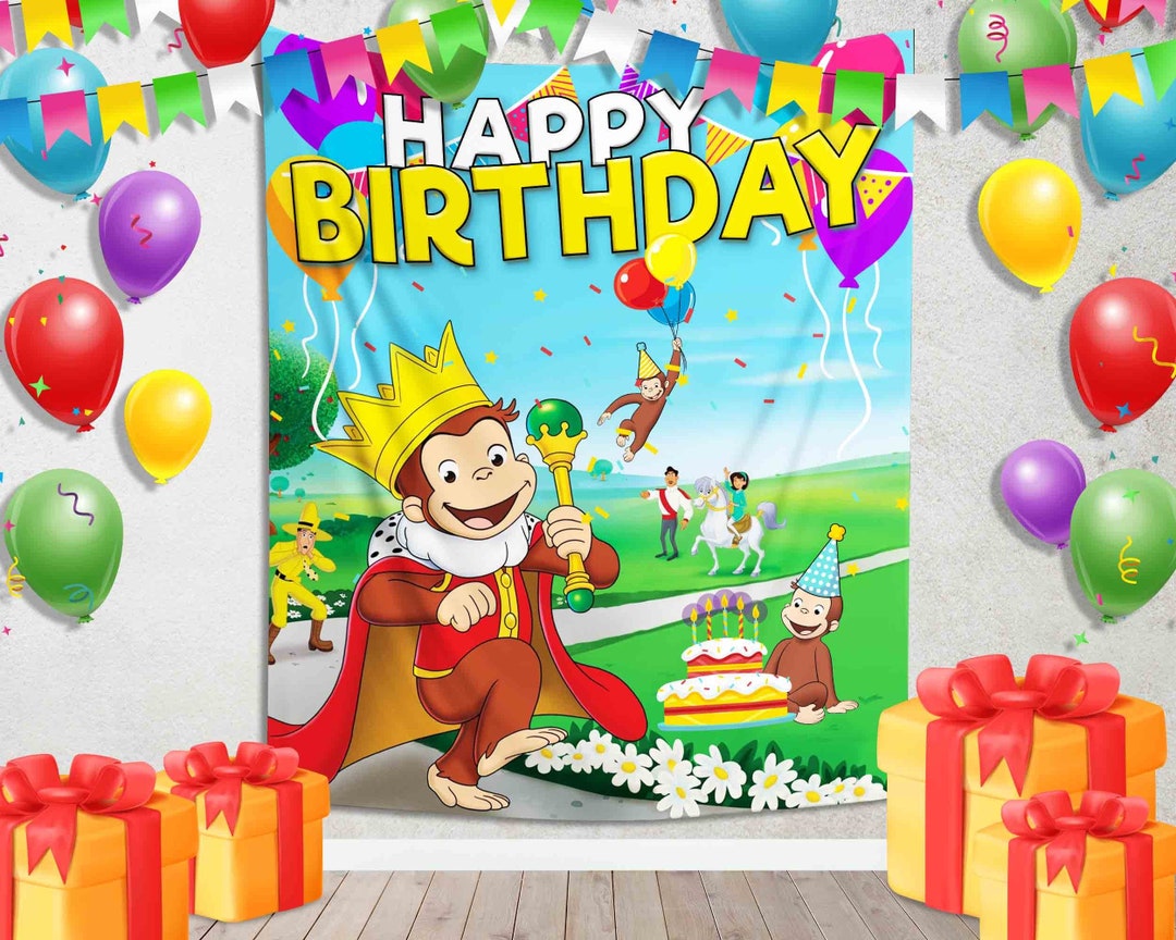 Curious George Backdrop for Birthday Party, Curious George Banner for ...