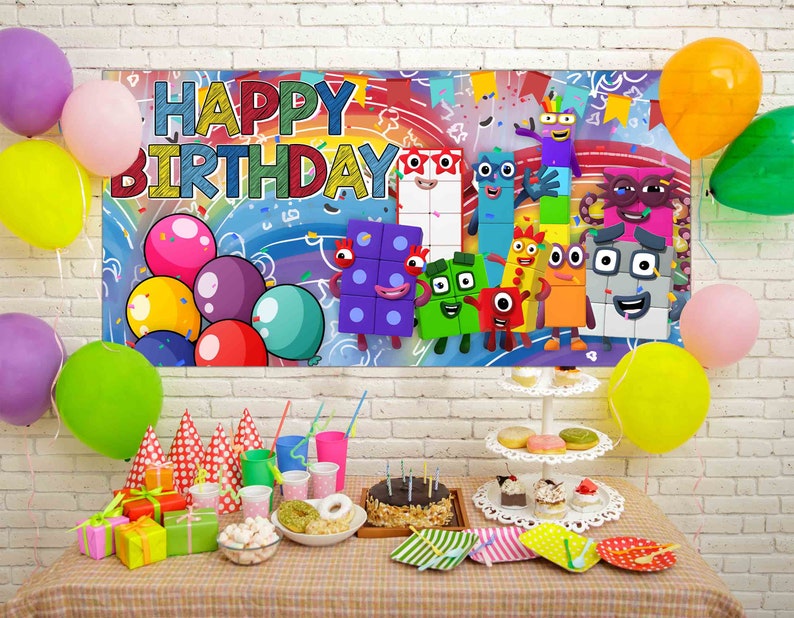 Numberblocks Birthday Backdrop Decoration, Happy Birthday Numberblocks ...