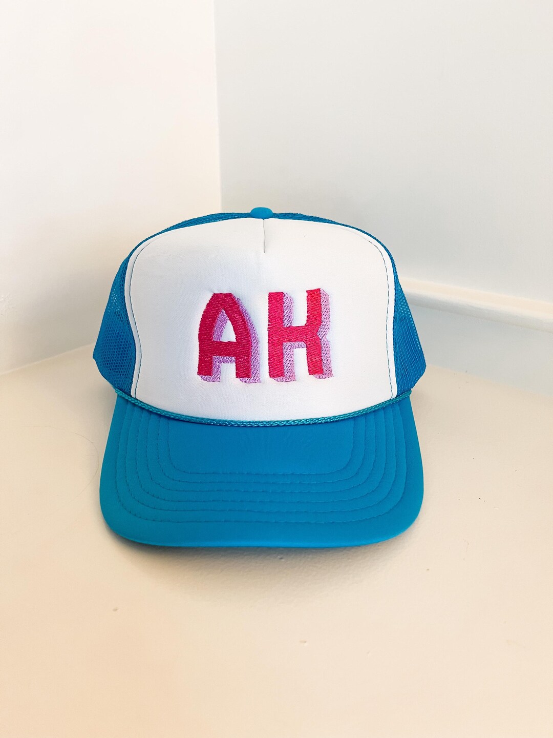 Shadow Initial Embroidered Foam Trucker Hat - Etsy