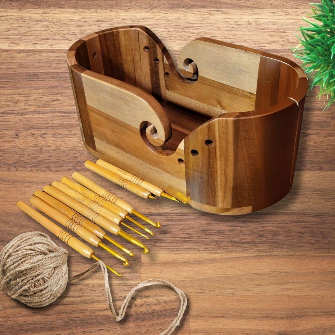 Acacia Yarn Bowl With Crochet Hooks: Knitting & Crochet Organizer - Etsy