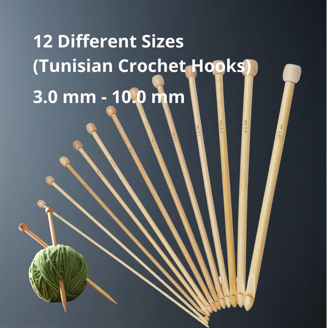 12 PCS Tunisian Crochet Hook Set – Long Carbonized Bamboo Afghan ...