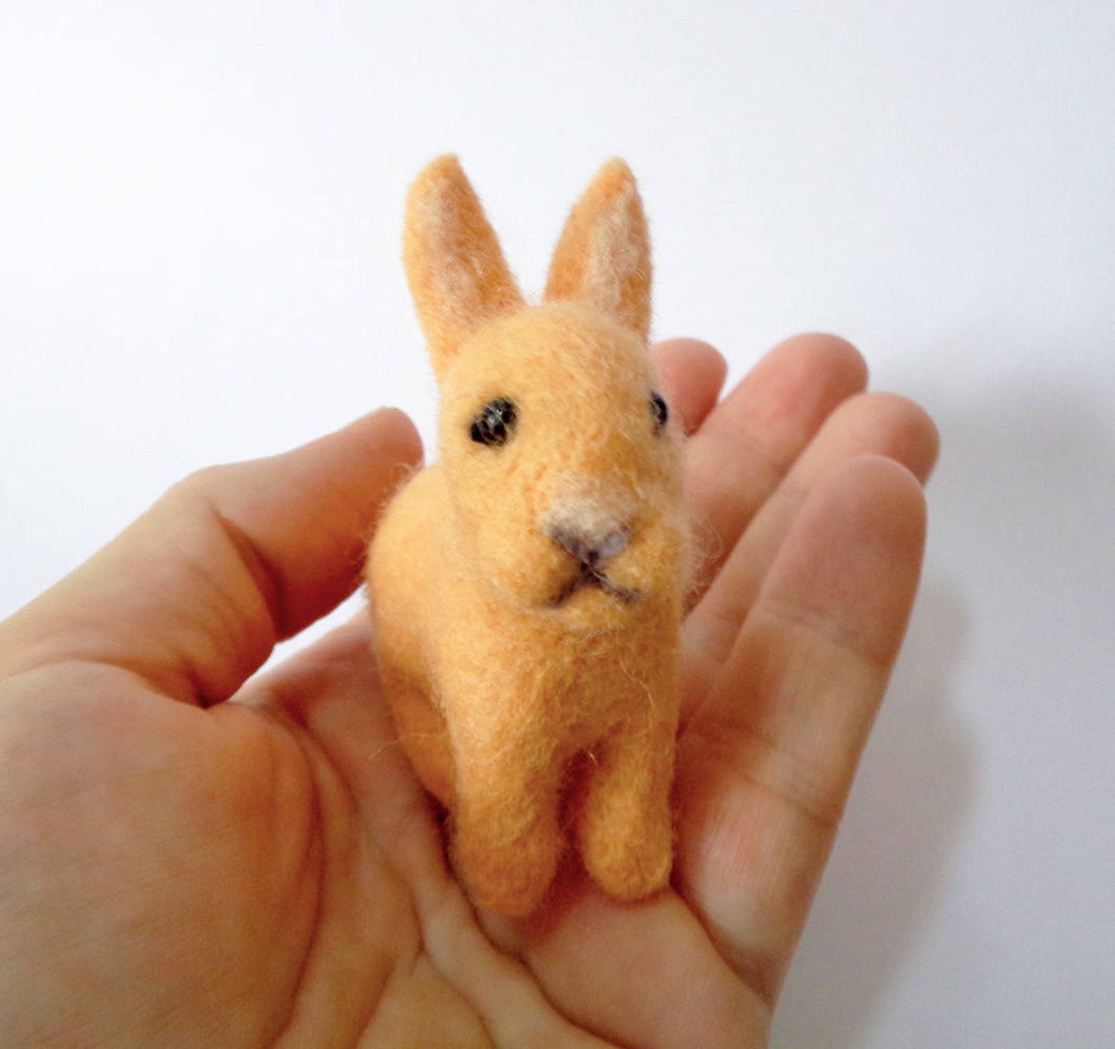 Peach Needle Felted Wool Rabbit - Peach / Yellow Easter Bunny - Wool ...