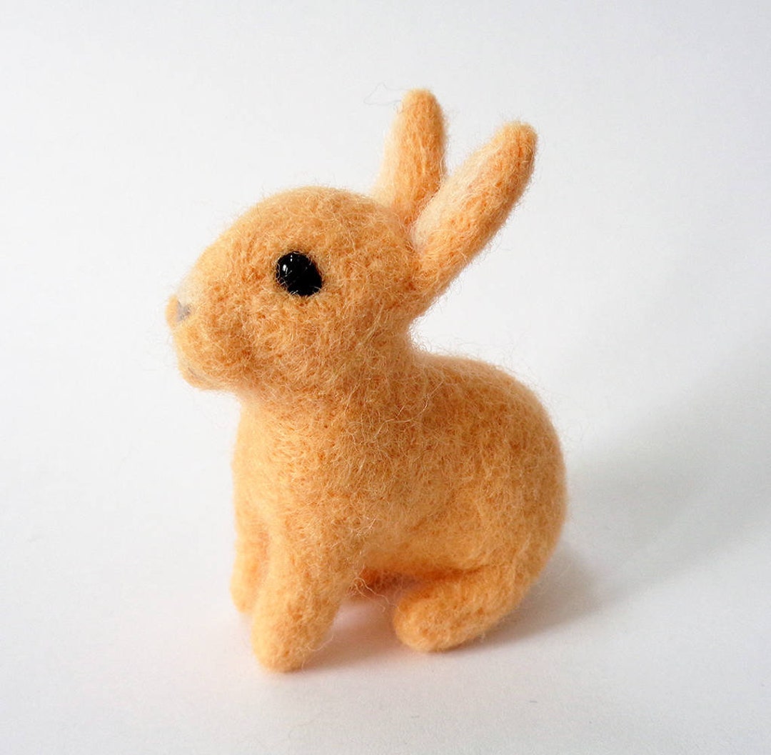 Peach Needle Felted Wool Rabbit - Peach / Yellow Easter Bunny - Wool ...