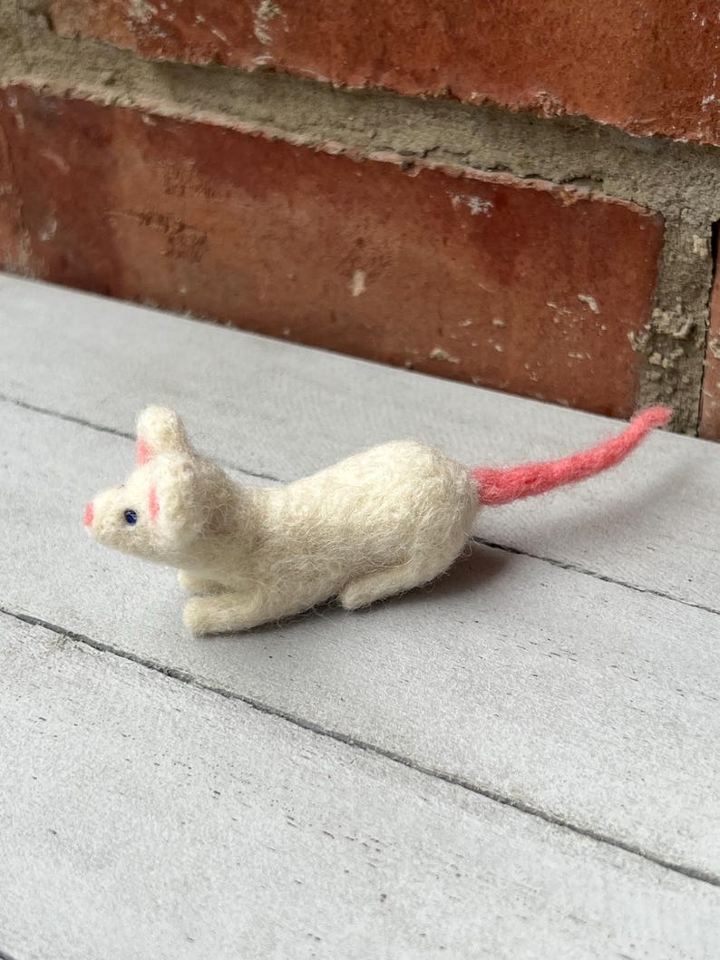 White Needle Felted Mouse With Blue Eyes- Cute Miniature Mini Mice ...