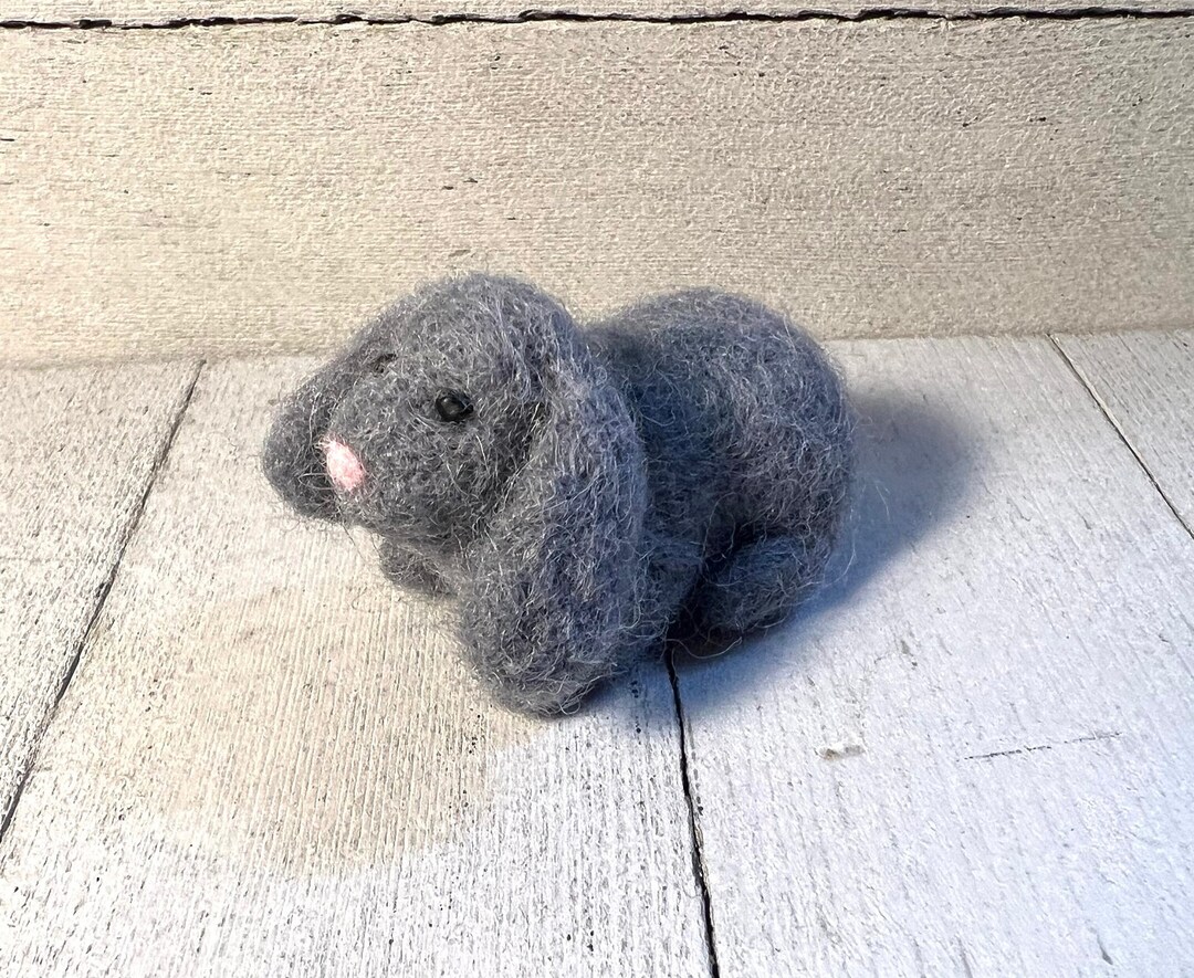 Gray Lop-eared Needle Felted Bunny - Miniature Rabbit Fiber Art Doll ...
