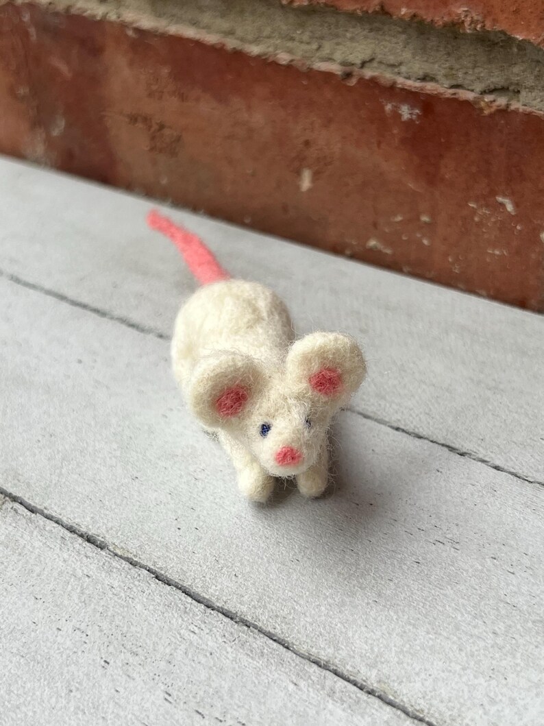 White Needle Felted Mouse With Blue Eyes- Cute Miniature Mini Mice ...