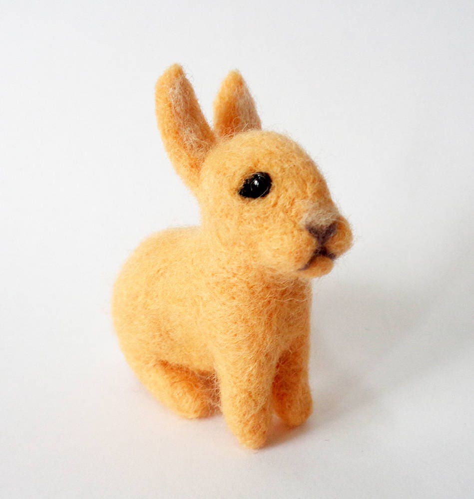 Peach Needle Felted Wool Rabbit - Peach / Yellow Easter Bunny - Wool ...