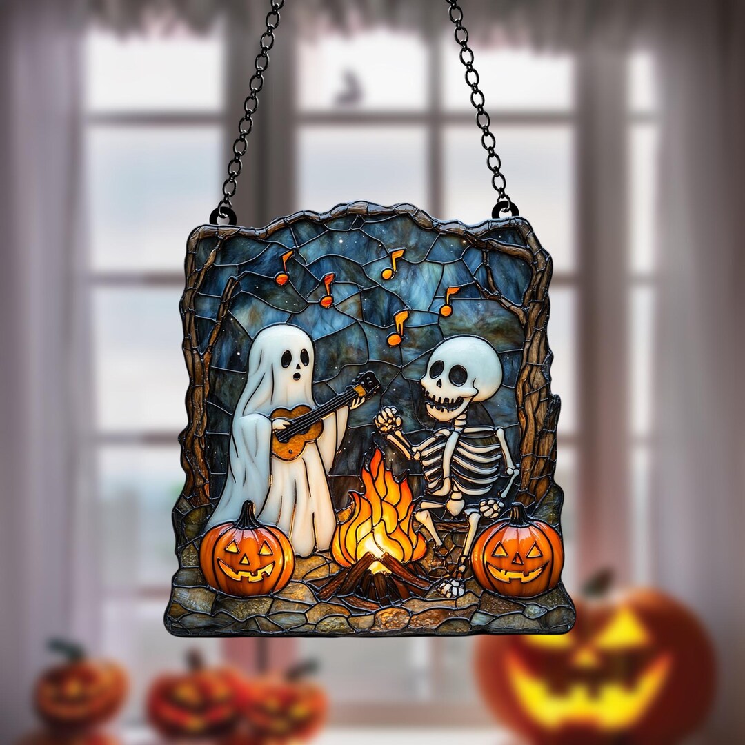 Ghost Campfire & Dancing Skeleton ACRYLIC Suncatcher – Halloween Window ...