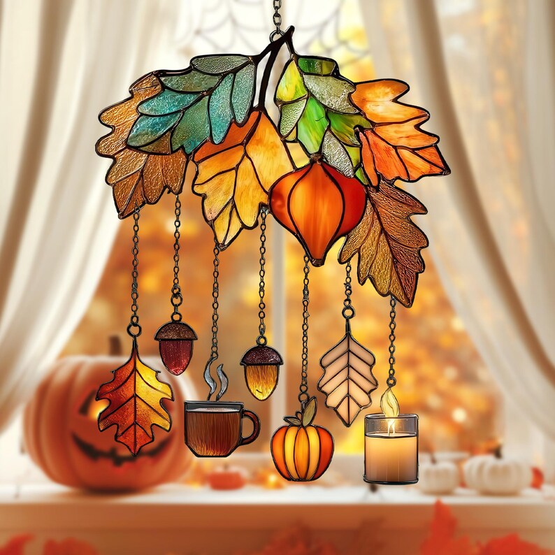 Autumn Leaves Charm ACRYLIC Suncatcher – Cozy Fall Window Hanging With ...