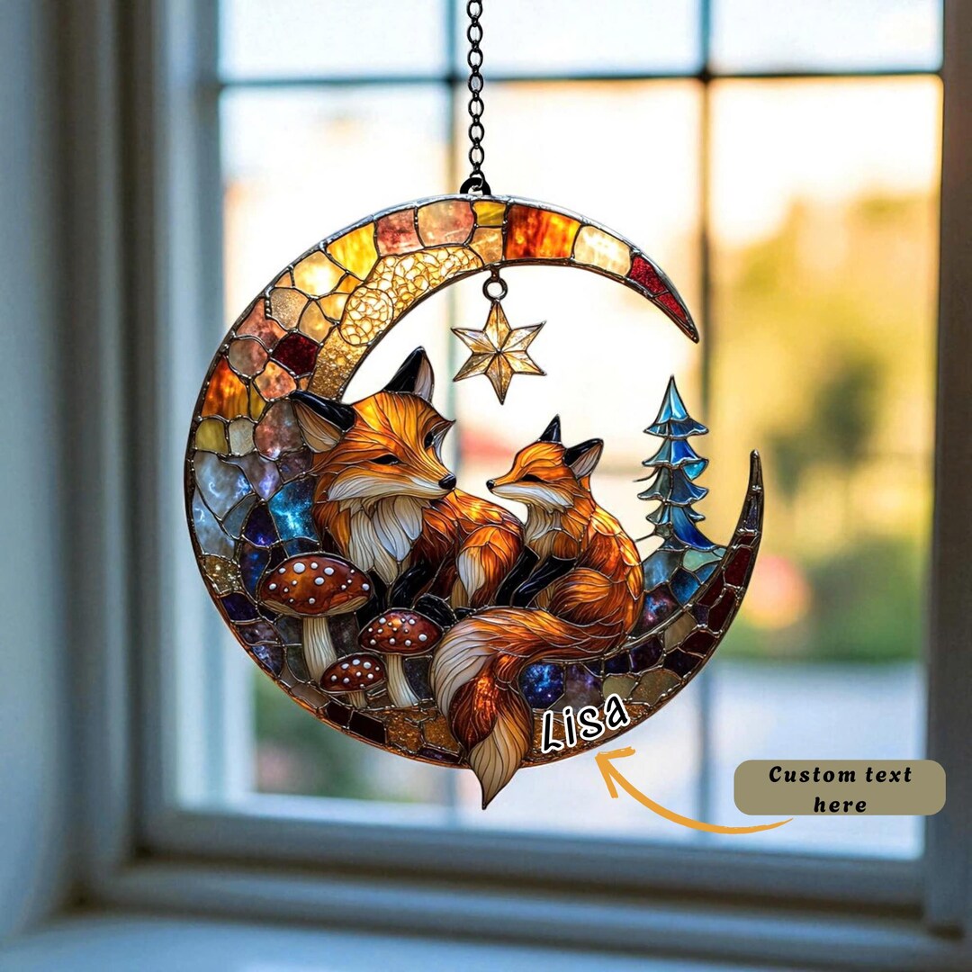 Crescent Moon Fox ACRYLIC Suncatcher, Enchanted Woodland Mushroom ...