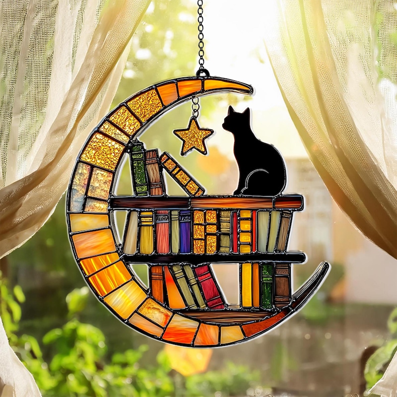 Sun Catcher Cat and Books - Etsy UK