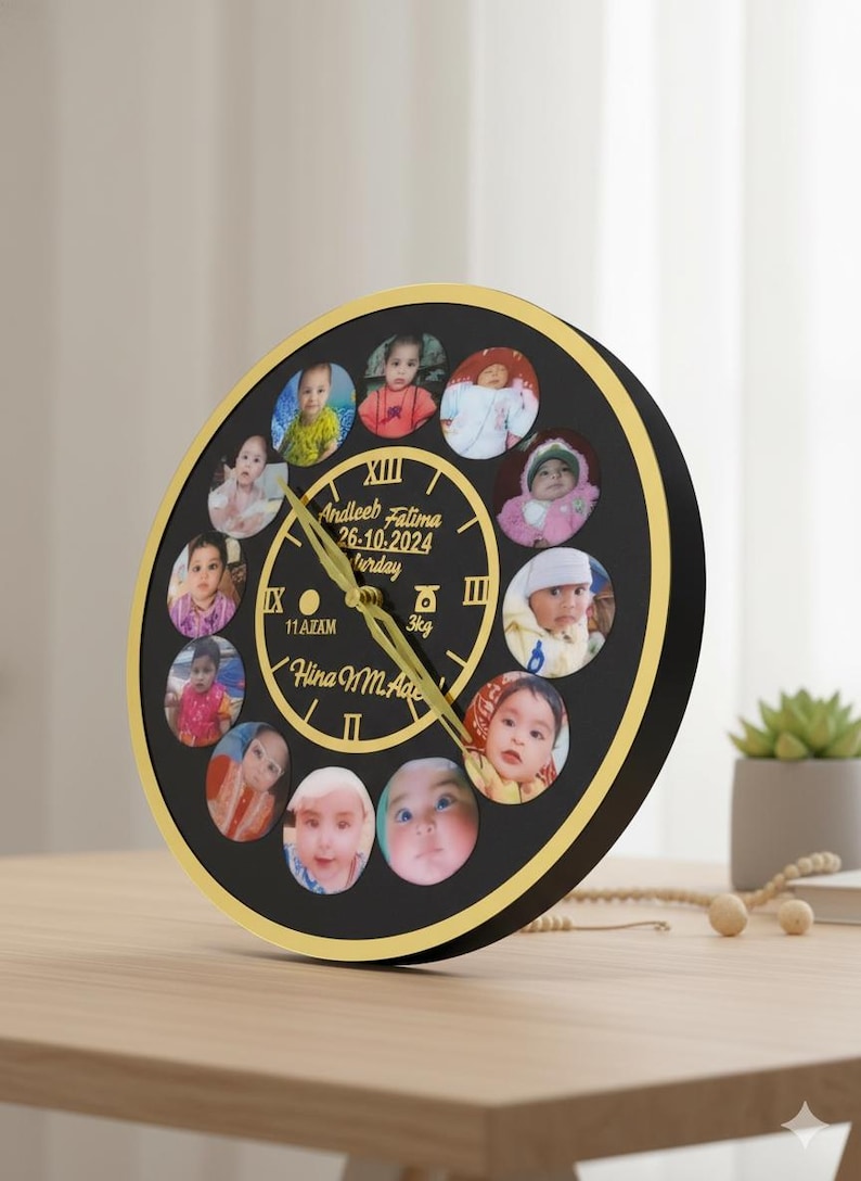 Personalised Photo Baby Milestone Wall Clock – Custom Family Name ...