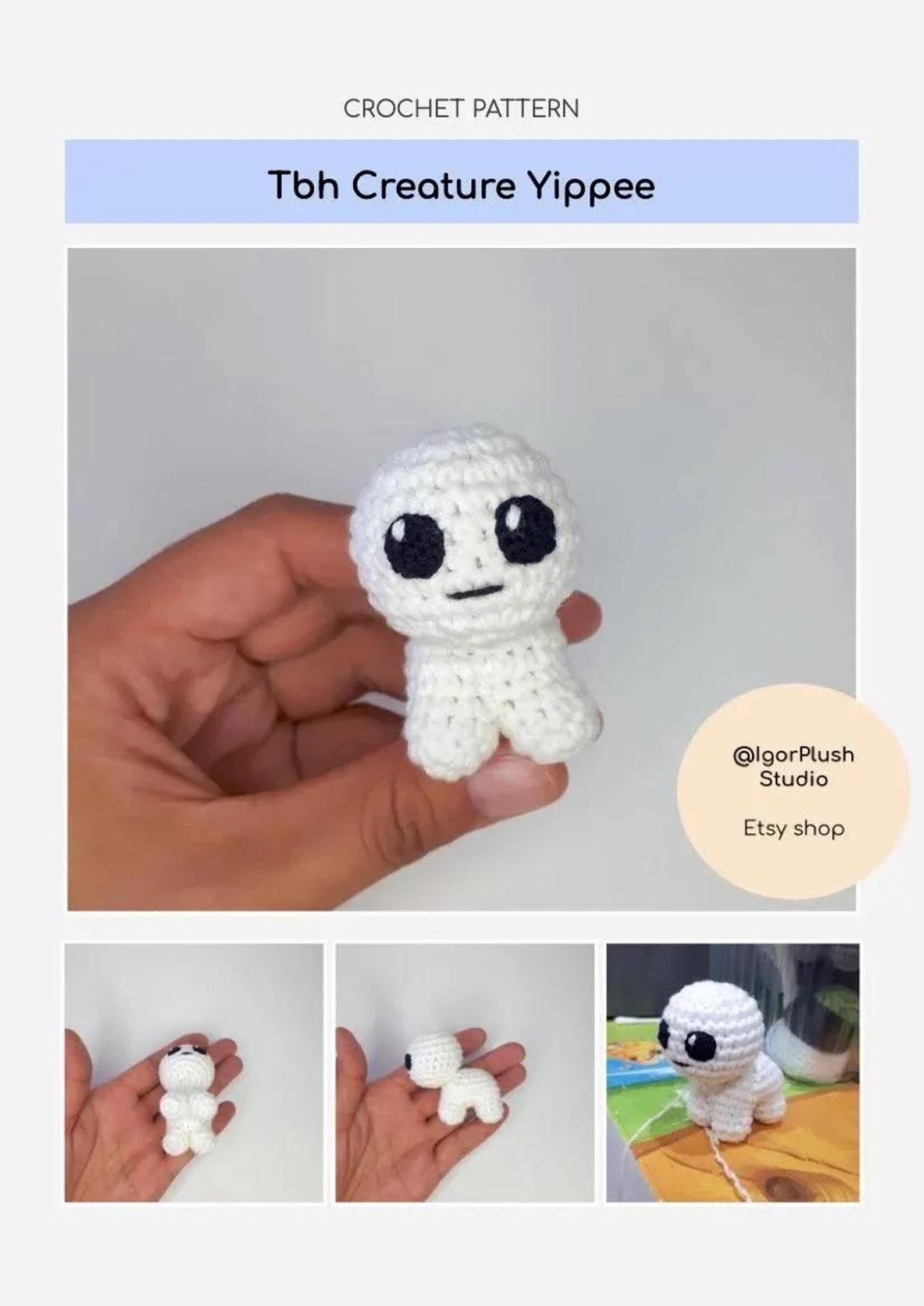 Crochet Pattern Tbh Сreature Plush, White Yippee Creature Plush ...