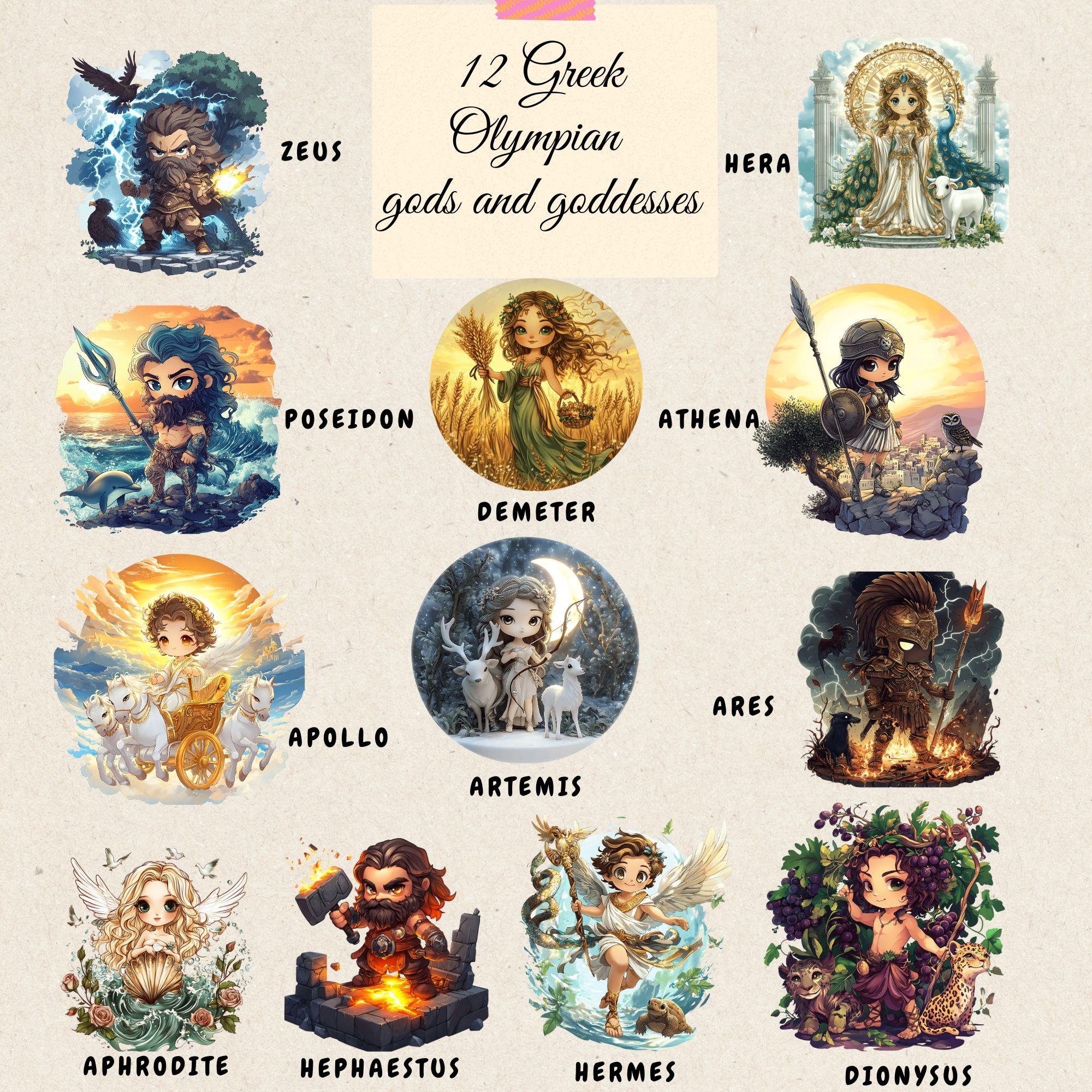 Chibi Greek Olympian Gods Clipart Bundle | 12 Cute Mythology Characters ...
