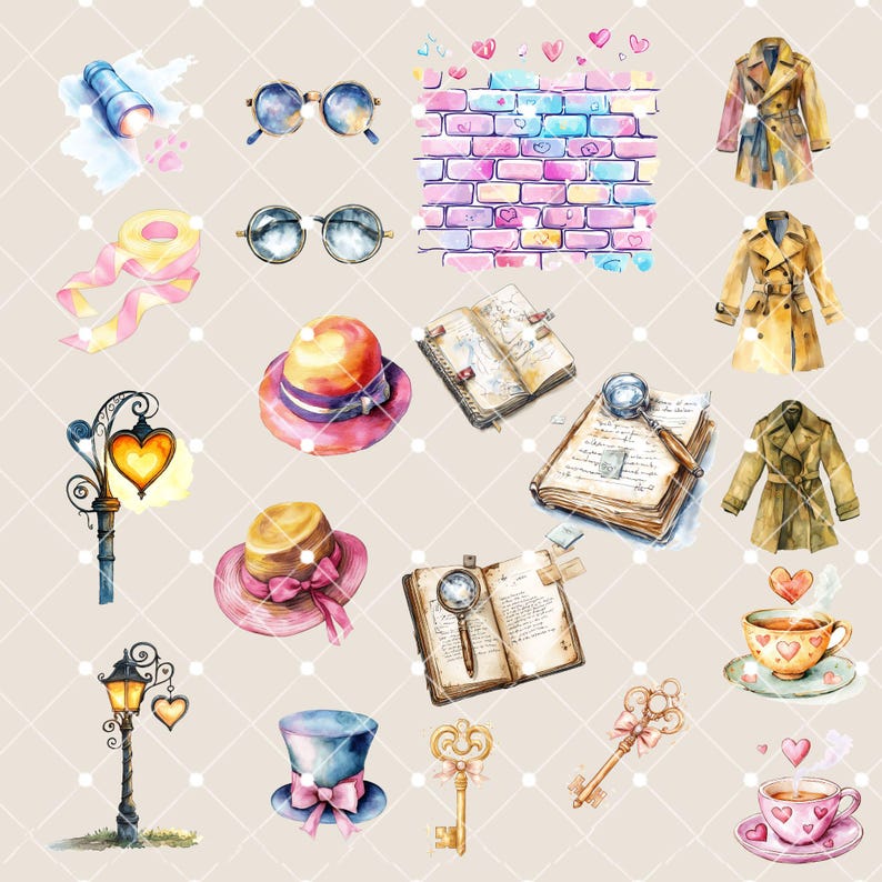 Chibi Detective Clipart Bundle | Kawaii Whimsical Watercolor Mystery ...