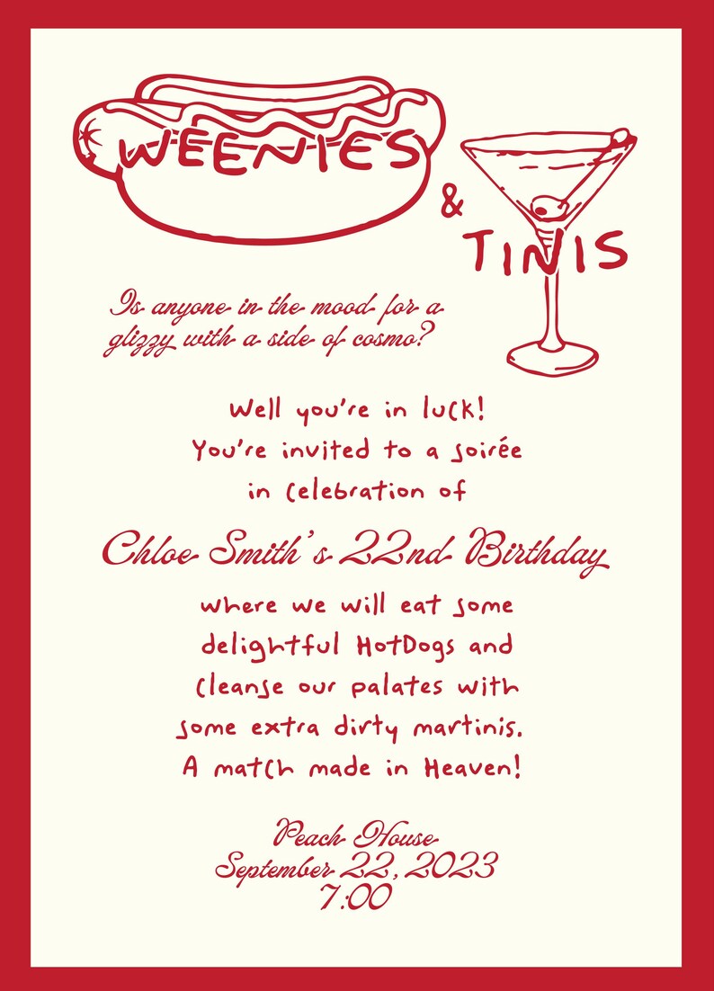 Weenies & Tinis Party Invitation Design - Etsy