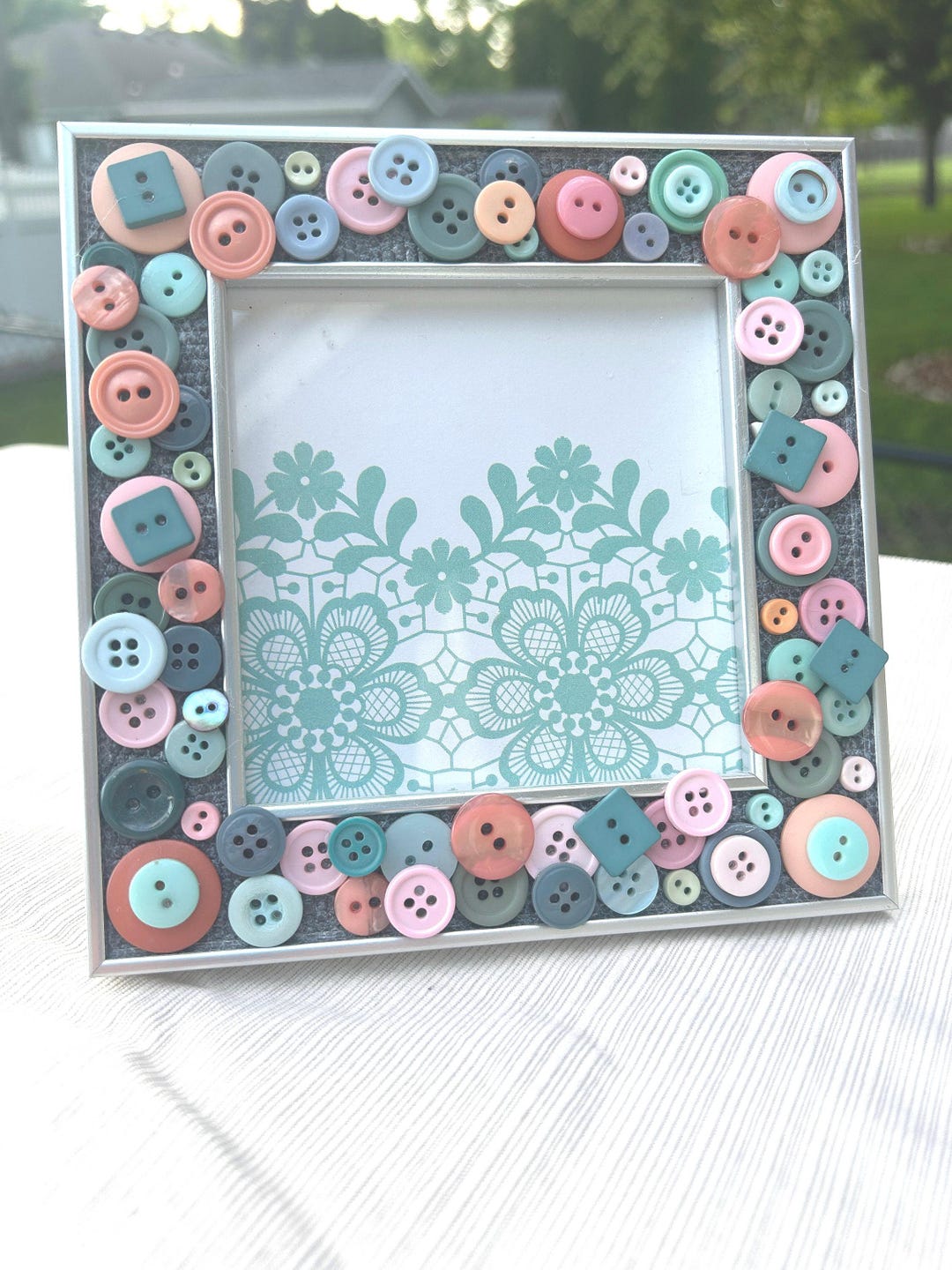 Peach Mint Dusty Blue Colored Buttons Embellished Frame Fits 4x4 Photo ...