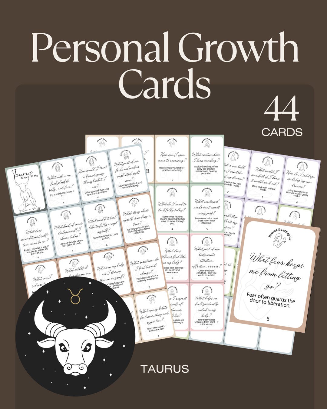 TAURUS Personal Growth Cards – Zodiac Self-discovery Deck | Printable ...