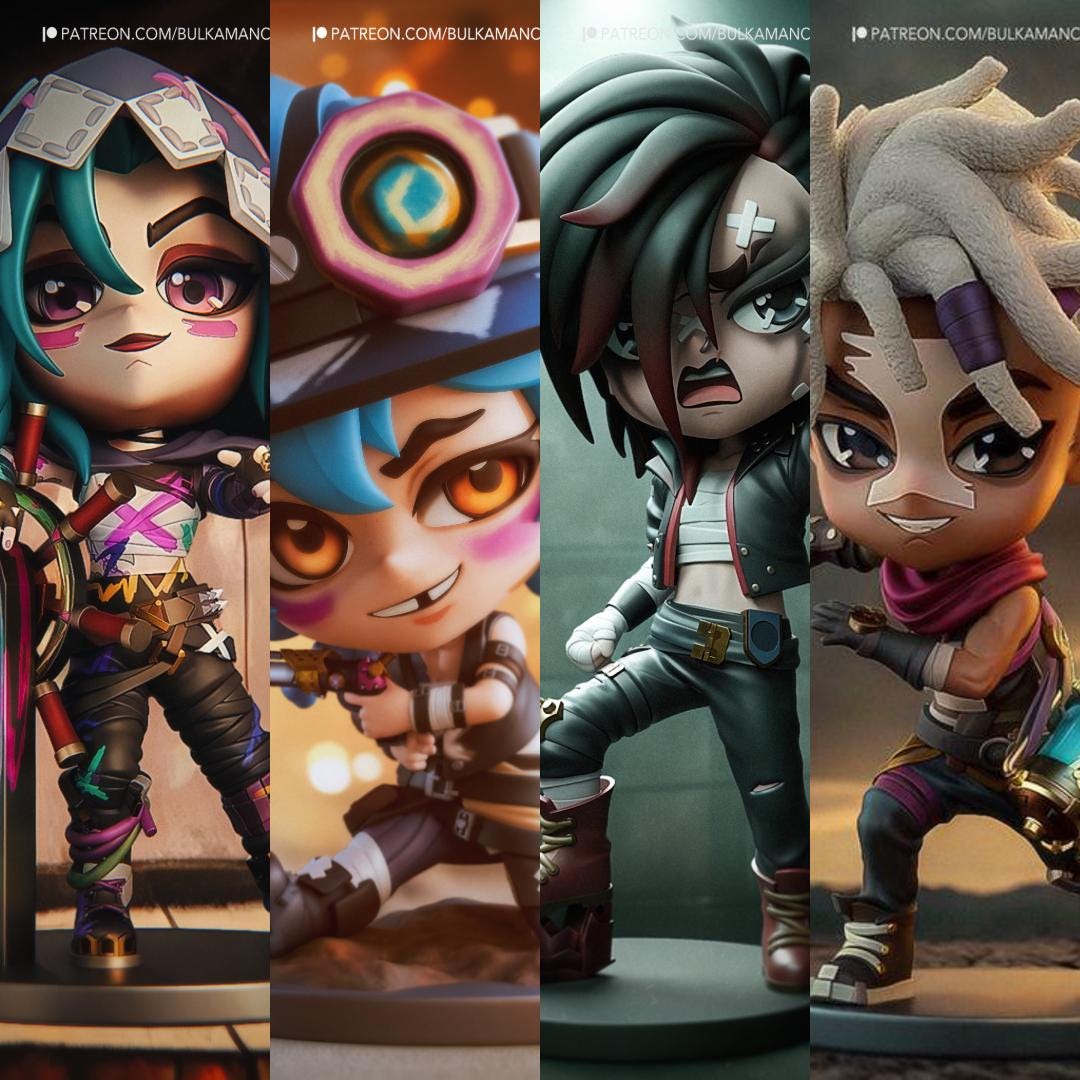 Arcane Mega Chibi Bundle: Jinx, Vi, Ekko & Isha League of Legends 3D ...